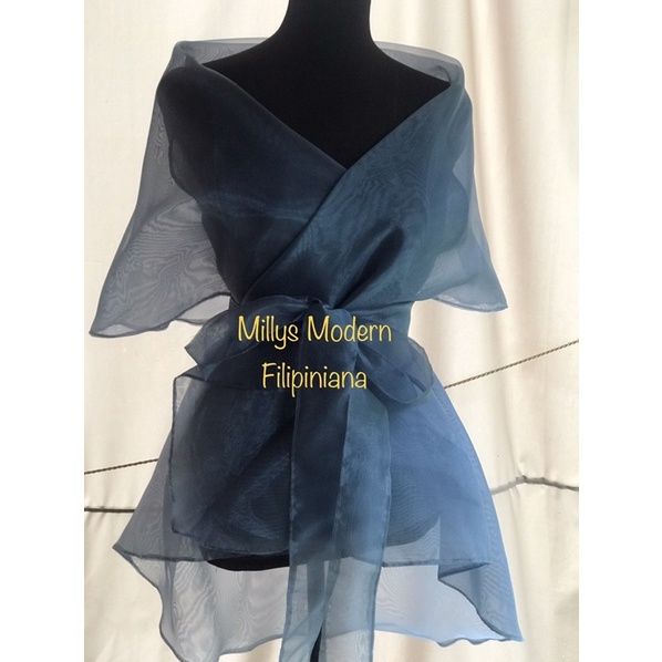 Millys Modern Filipiniana wrap around/ Dusty Blue Plain | Lazada PH