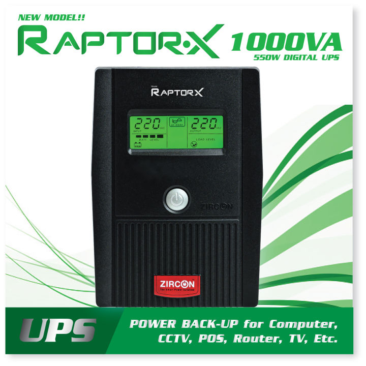 [แจกคูปอง100] Raptor-X 1000VA/550W ZIRCON UPS รุ่นใหม่ High Protection ...