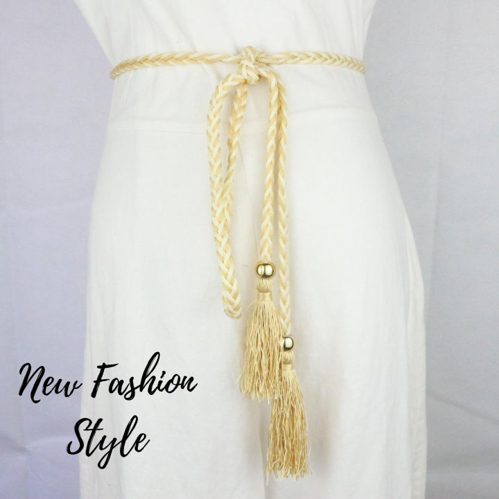 New Versatile Tassel Knot Belt Vintage Pearl Waist Rope Fringed ...