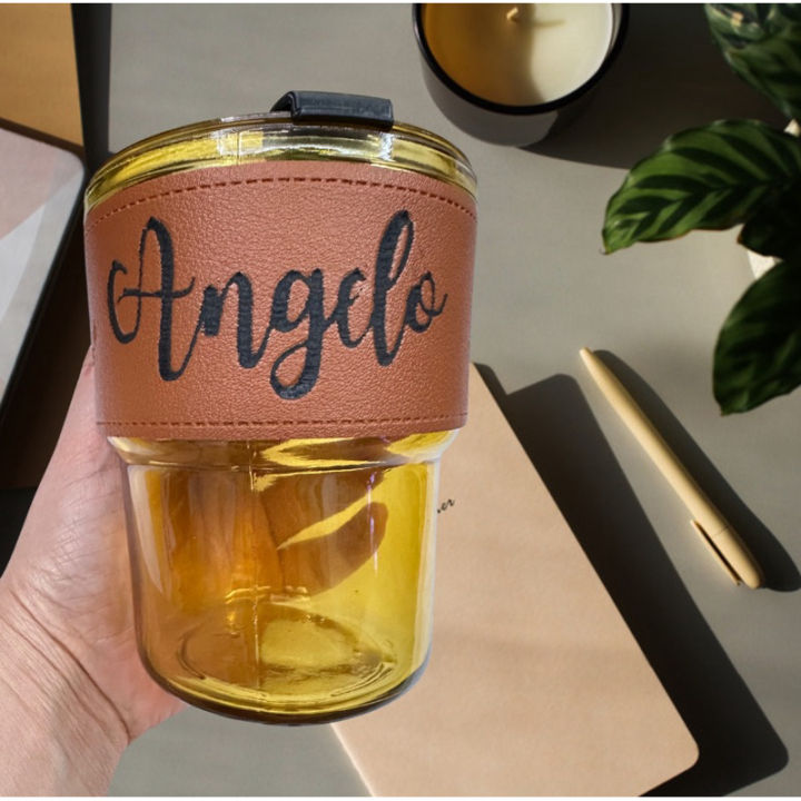 Personalized Laser Engraved Coffee Glass Cup Mug with Leather Free Name ...