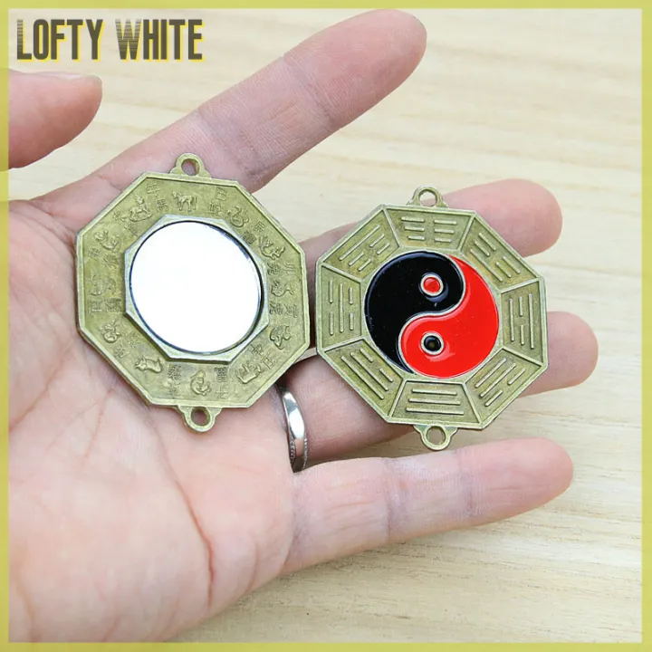 Lofty White กระจกฮวงจุ้ยของจีนขนาด5ซม. กระจกแปดเหลี่ยมขนาดเล็กทำจากโลหะงานฝีมือสไตล์ย้อนยุค ...