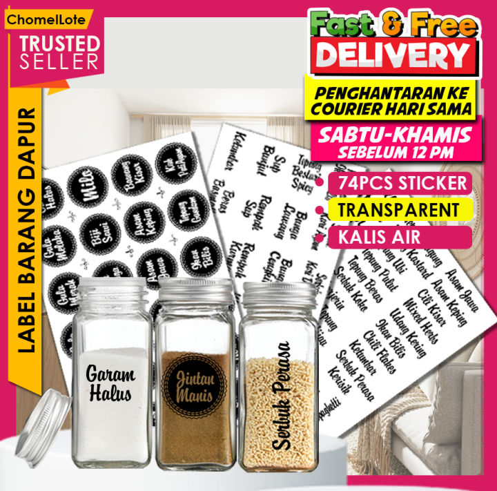 74Pcs Sticker Dapur, Label Spice, Kitchen Sticker, Spice Sticker ...