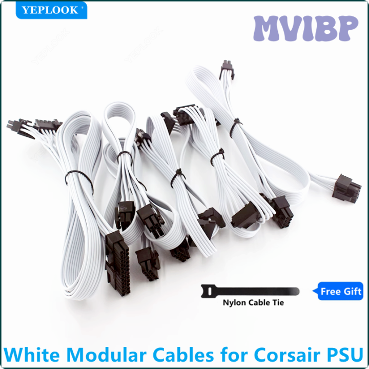 MVIBP White Modular Power Cable GPU PCIe 8Pin, CPU SATA Molex, 24Pin ...