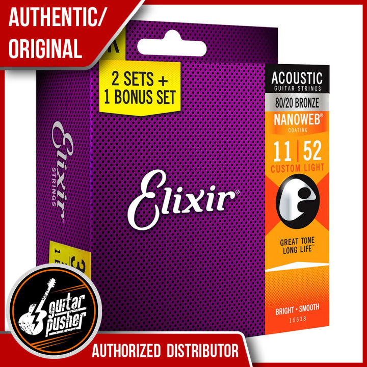 Elixir Acoustic 80/20 Bronze Acoustic Guitar Strings with Nanoweb ...