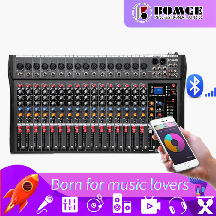 BOMGE 8/12/16 Channel Audio Mixer Sound Mixing Console with Bluetooth USB,PC Recording Input ...
