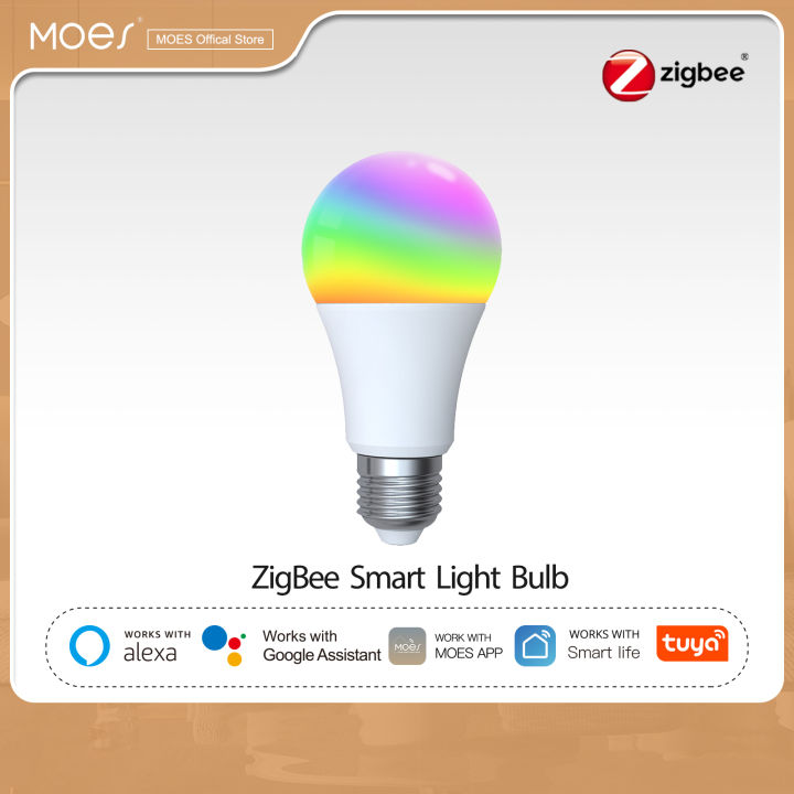 MOES 1-9PCS 9W AC90-240V Tuya ZigBee สมาร์ทหลอดไฟ LED RGB E27หรี่แสงได้ APP รีโมทคอนโทรล Alexa G ...
