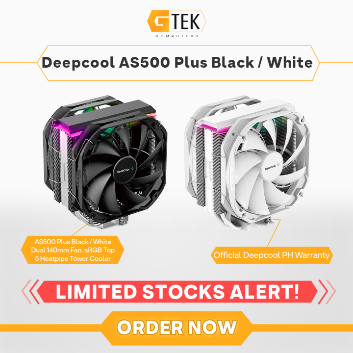 Deepcool AS500 Plus Black / White Dual 140mm Fan 5 Heatpipe aRGB 5V CPU ...