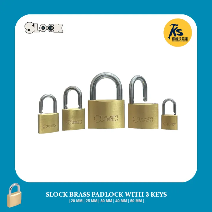 SLOCK Brass Padlock With 3 Keys ( 20 MM | 25 MM | 30 MM | 40 MM | 50 MM ...