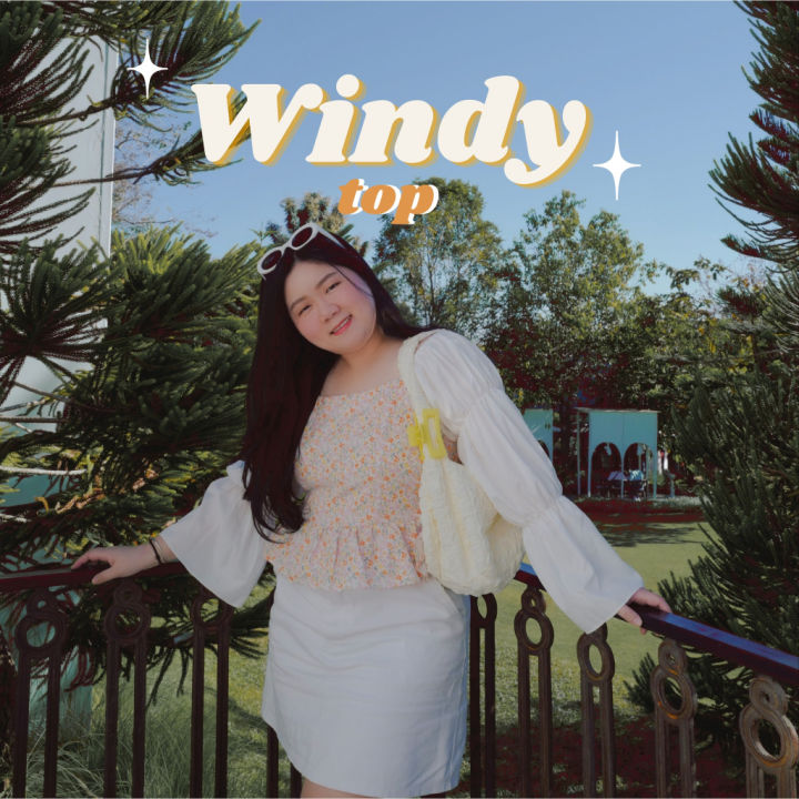Windy เสื้อคอเหลี่ยม แขนจั้มสไตล์เกาหลี #เสื้อผ้าสาวอวบ Plussize | Lazada.co.th