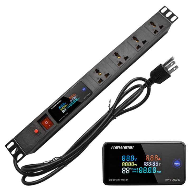 19inch PDU Power Strip Distribution Unit with Digital Electricity meter Universal Socket Switch ...