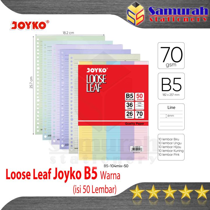 Loose Leaf Joyko B5 - 104 Mix Color / isi Binder File B5 isi 50 Lembar 5 Warna Campur / Kertas ...