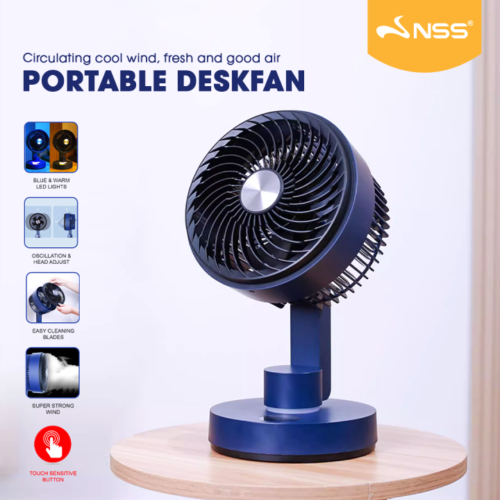 （NEW)2024 NSS Mini Desk Fan 4 Speeds USB Type-C With Night Light ...