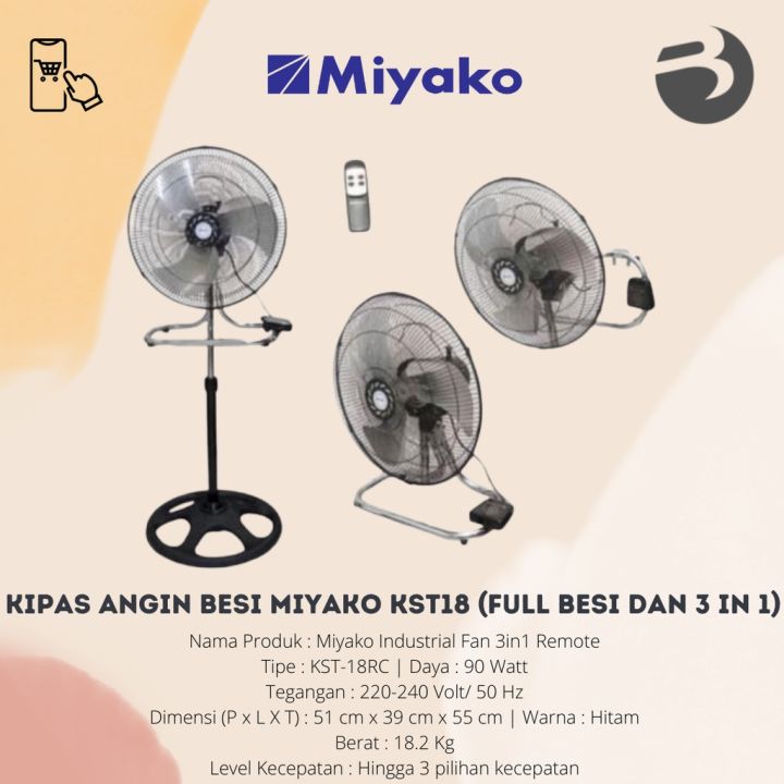 KIPAS ANGIN BESI MIYAKO KST18 ( FULL BESI dan 3 IN 1 ) | Lazada Indonesia