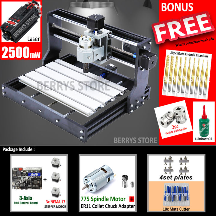 [2 in 1] MESIN CNC LASER 2500MW 2.5Watt + ROUTER CUTTING GRAFIR KAYU ...