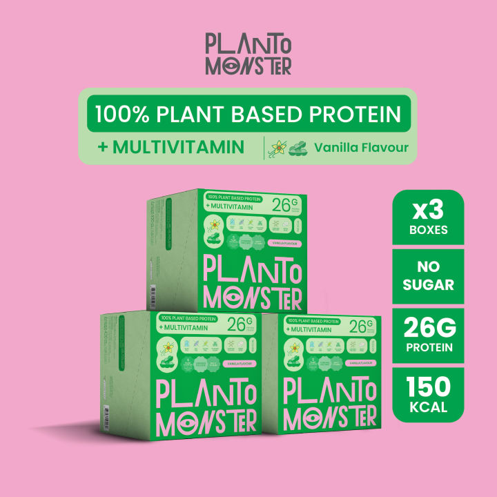 Bundle Set 3 กล่อง : PlantoMonster Plant-Based Protein โปรตีนจากพืช รส วานิลลา โปรตีนสูง มี ...