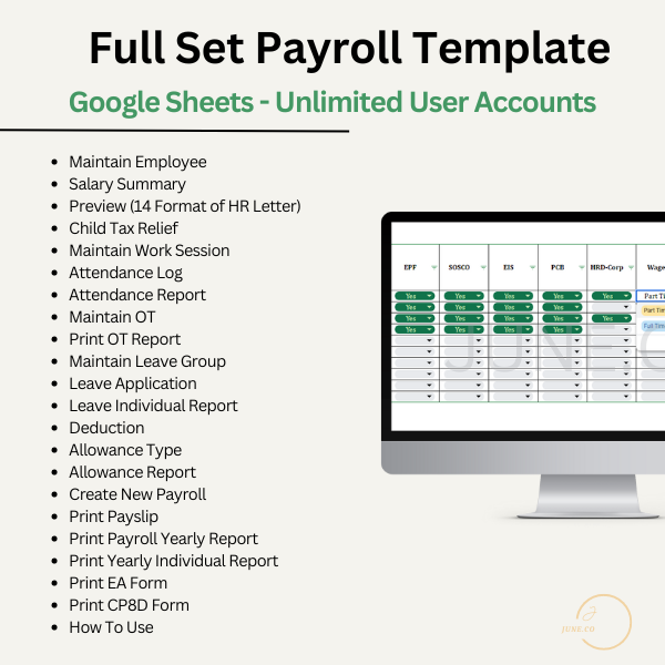Full Set Payroll Template Google Sheets | Lazada