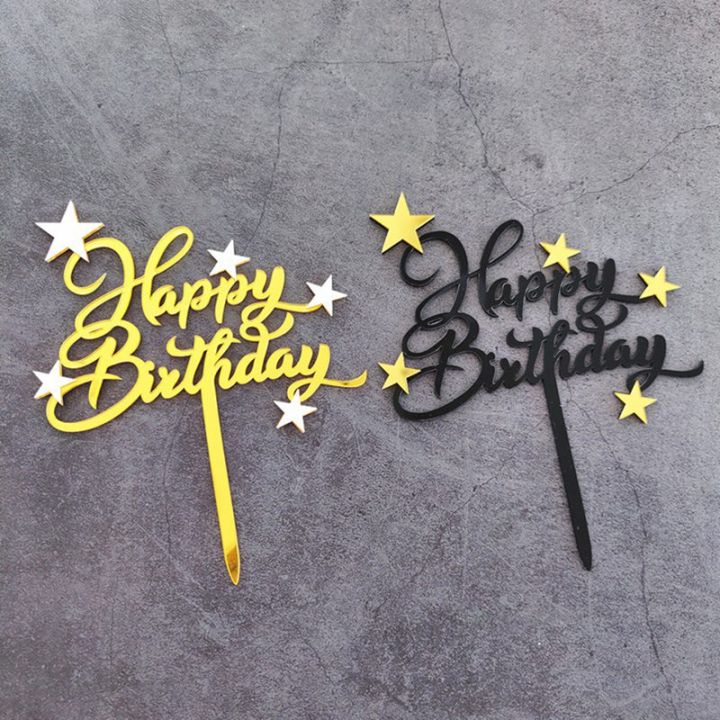 1PCS - HAPPY BIRTHDAY ACRYLIC CAKE TOPPER BLACK GOLD STAR DECO KEK HARI ...