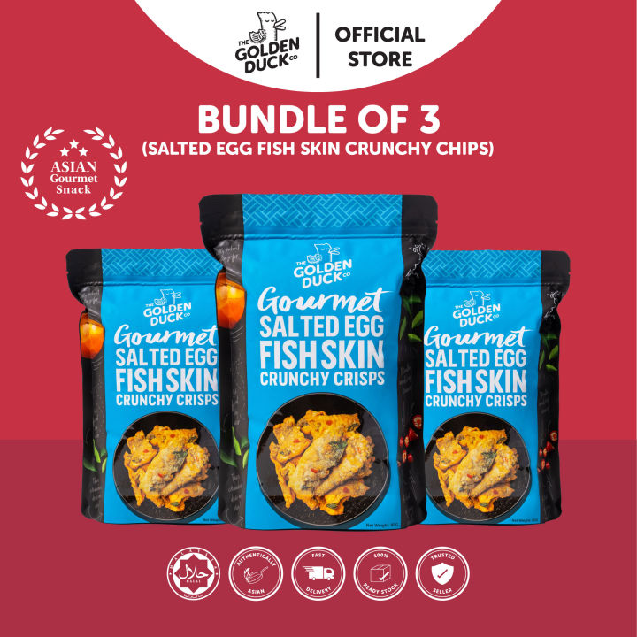 The Golden Duck Salted Egg Fish Skin Crunchy Crisps Snacks (3 Pack ...