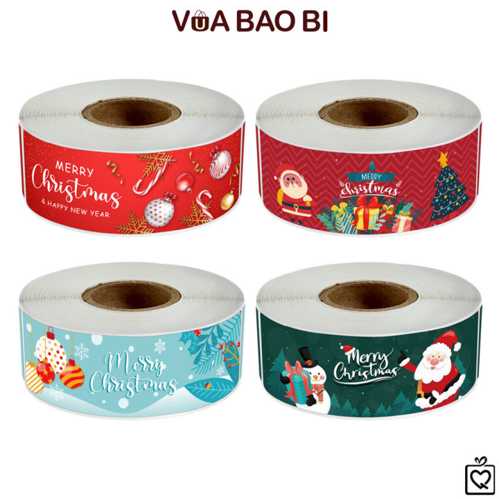 Cuộn 120 sticker Noel hình chữ nhật TE16 Decal tem dán bao bì quà tặng ...