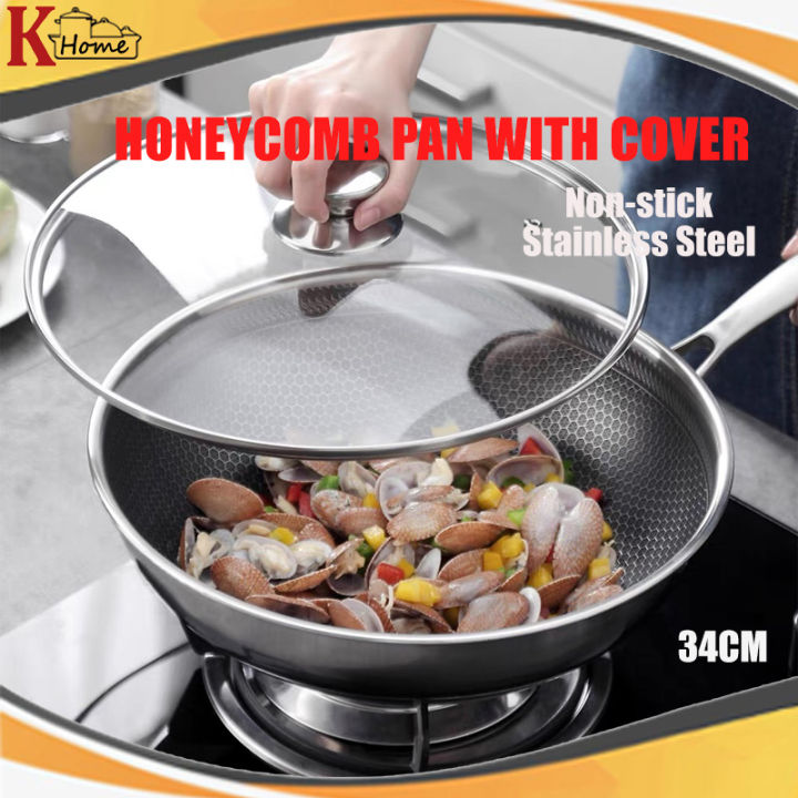 Kawali Honeycomb Non-stick frying Pan Stainless Steel Wok Pan 32cm | Lazada PH