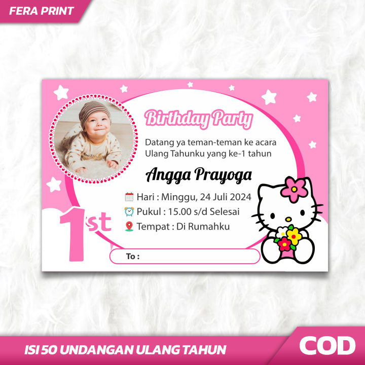 (ISI 50 PCS) UNDANGAN ULANG TAHUN TEMA HELLO KITTY / UNDANGAN ULTAH CUSTOM | Lazada Indonesia