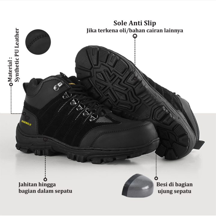 Sepatu Safety Pria Boots Ujung Besi Proyek Kerja Lapangan Sepatu Sefty ...