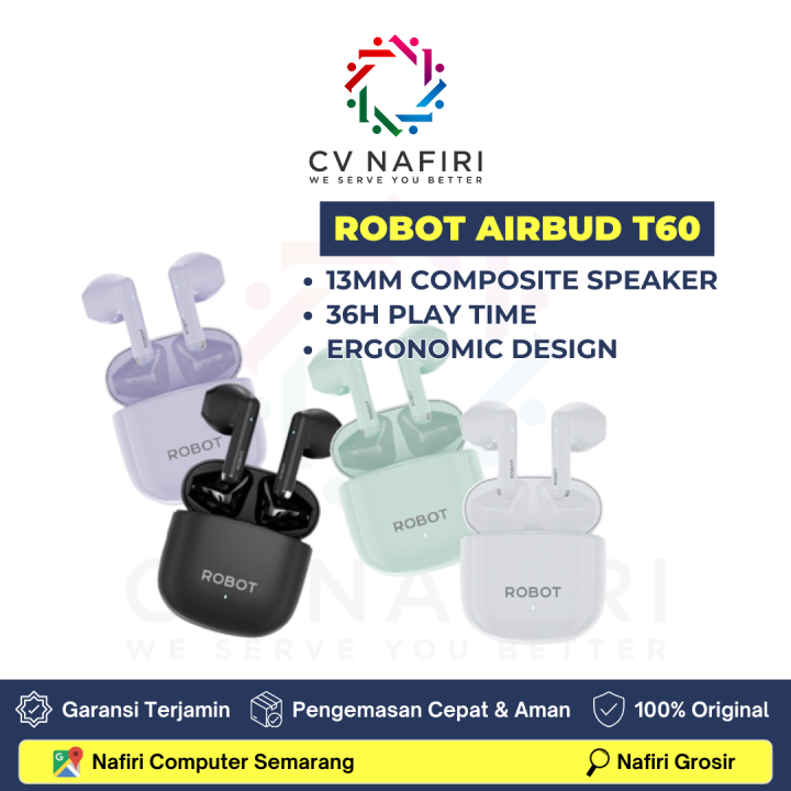 ROBOT WIRELESS EARPHONE AIRBUDS T60 ORIGINAL TWS BLUETOOTH GARANSI ...