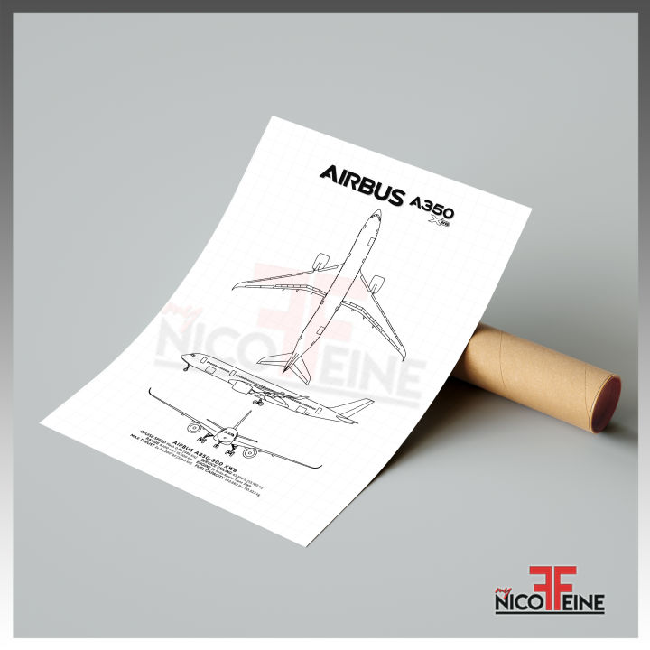 [Poster Only] Airbus A350 XWB Flight Minimal Livery Blueprint Style ...
