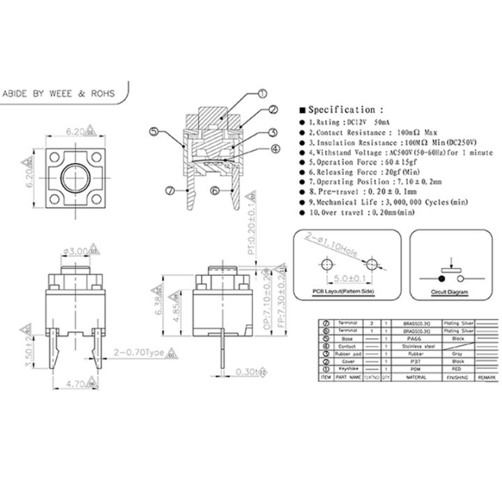 smceyl shop 10Pcs Kailh Mute Button 6*6*7.3 Silent Switch Wireless ...