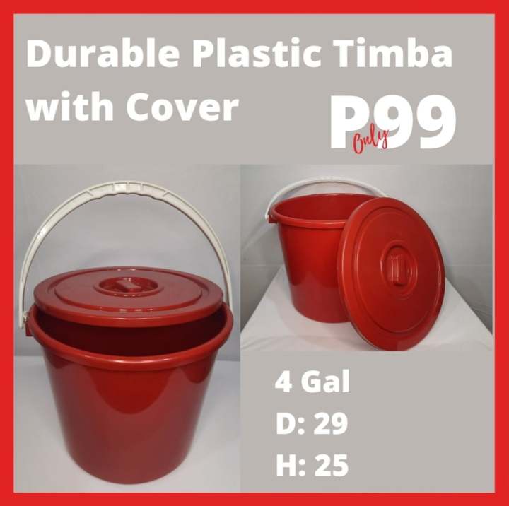 Moolah88 Durable Plastic Water container Timba Bucket pail with Cover 4 ...