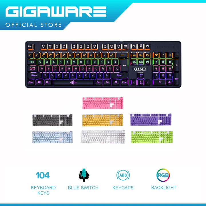 Gigaware K30 104 Keys RGB Backlit Mechanical Gaming Keyboard (Blue Switch) with Free 104 Keys ...