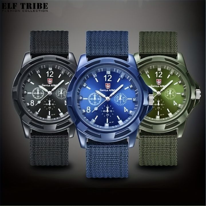 ELF TRIBE Military Sports Men's Watch Nylon Strap Quartz Wristwatch ...