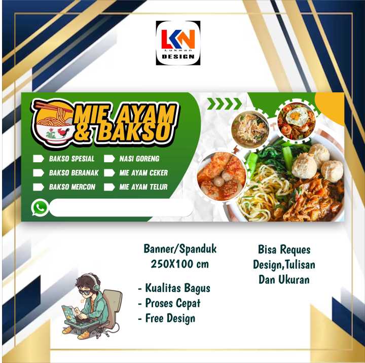 spanduk banner mie ayam dan bakso uk, 250x100cm | Lazada Indonesia