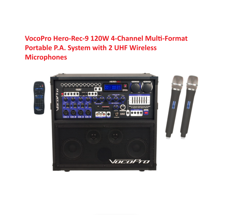 VocoPro Hero-Rec-9 120W 4-Channel Multi-Format Portable P.A. System ...