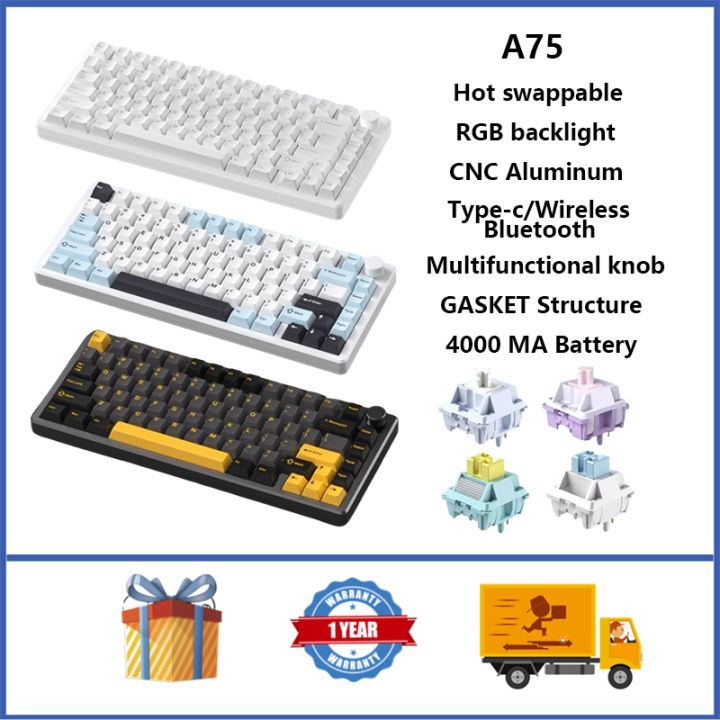 Monka A75 Aluminum Wireless Mechanical Keyboard RGB Hot swappable 75% ...