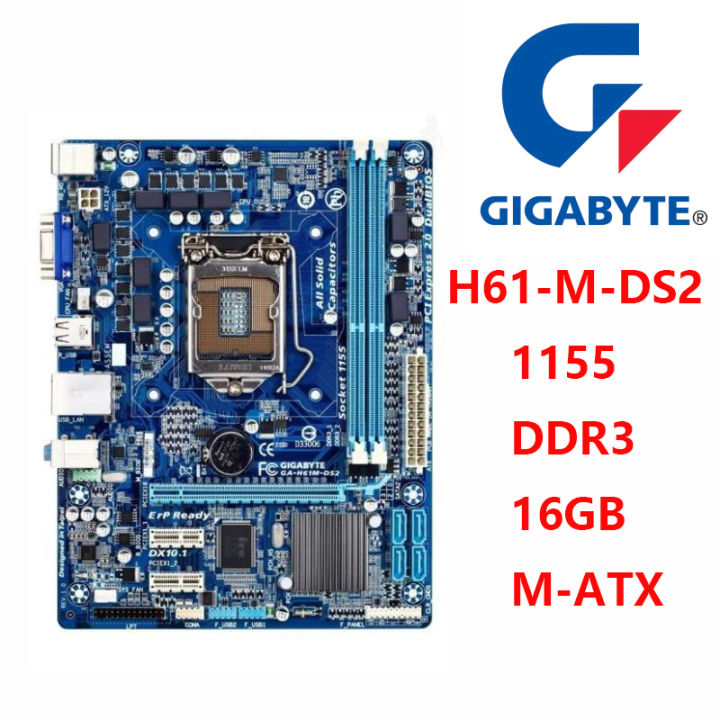 PERFECT-EF Gigabyte GA-H61M-DS2 original motherboard LGA 1155 DDR3 H61M-DS2 / S1 16GB support I3 ...