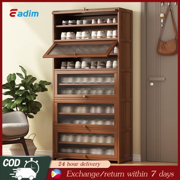 Wooden Shoe Rack Storage 5-11Layers Acrylic flip door Shoe Cabinet ...