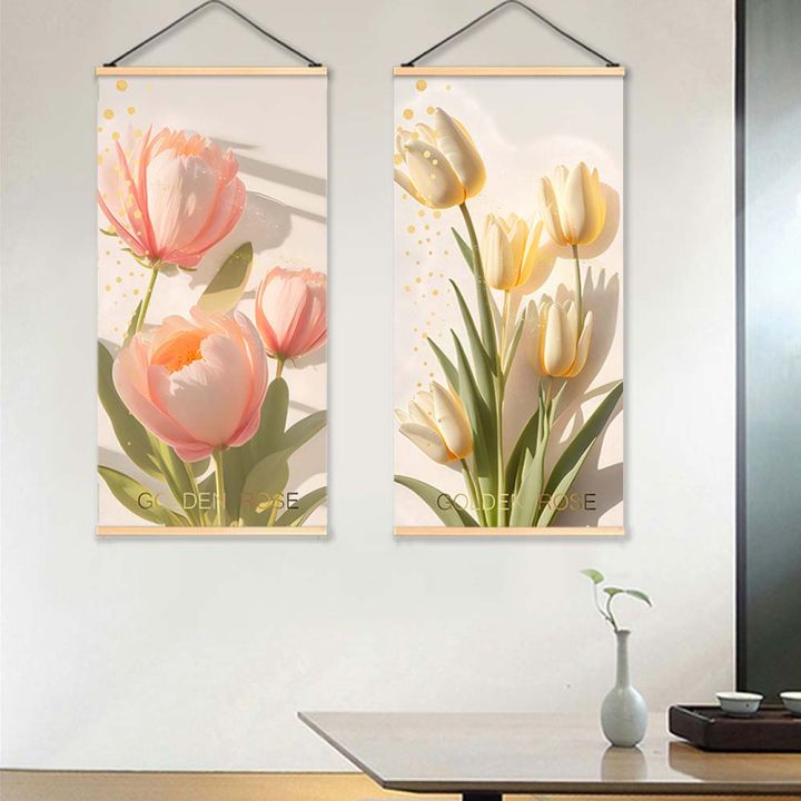 Wood Frame Hanging Home Decor Gold Rose Peony Art Posters Blossom ...