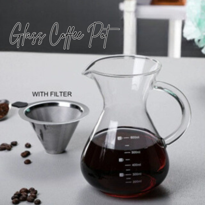 Stainless Steel Permanent Filter Glass Coffee Pot and Borosilicate Pour ...