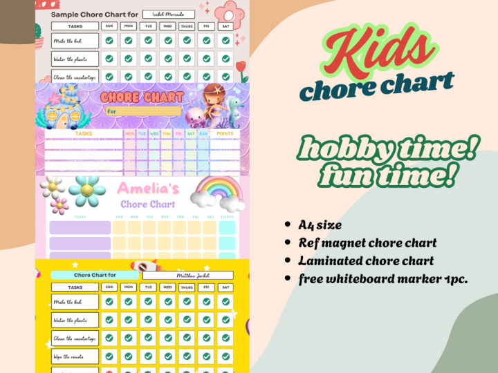 A4 Size Kids Chore Chart Fun Chart Play Chart - Laminated & Ref Magnet ...