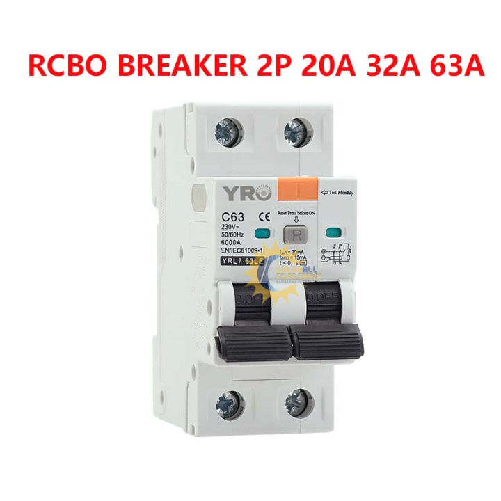 2P 20A 32A 63A RCBO Earth Leakage Residual Current Circuit Breaker 30ma with Overcurrent ...