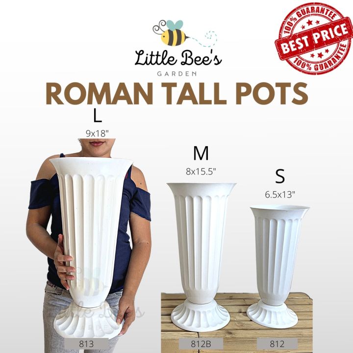 Roman Vase Tall White Pots Little Bee's Garden | Lazada PH