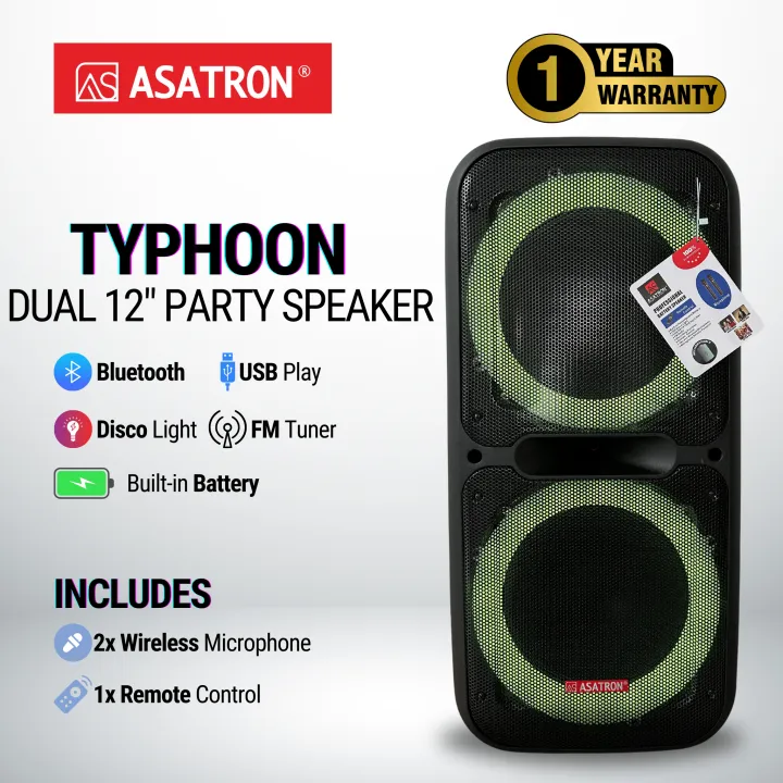 Asatron Typhoon Dual 12 Inch Bluetooth Party Speaker with 2 Wireless ...