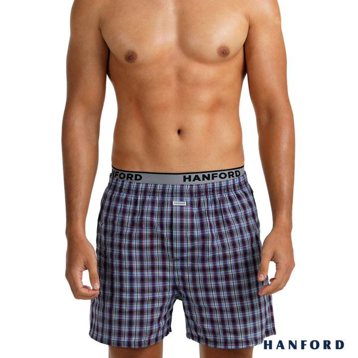 Hanford Men 100% Premium Cotton Woven Boxer Shorts Plaid - Checkered ...