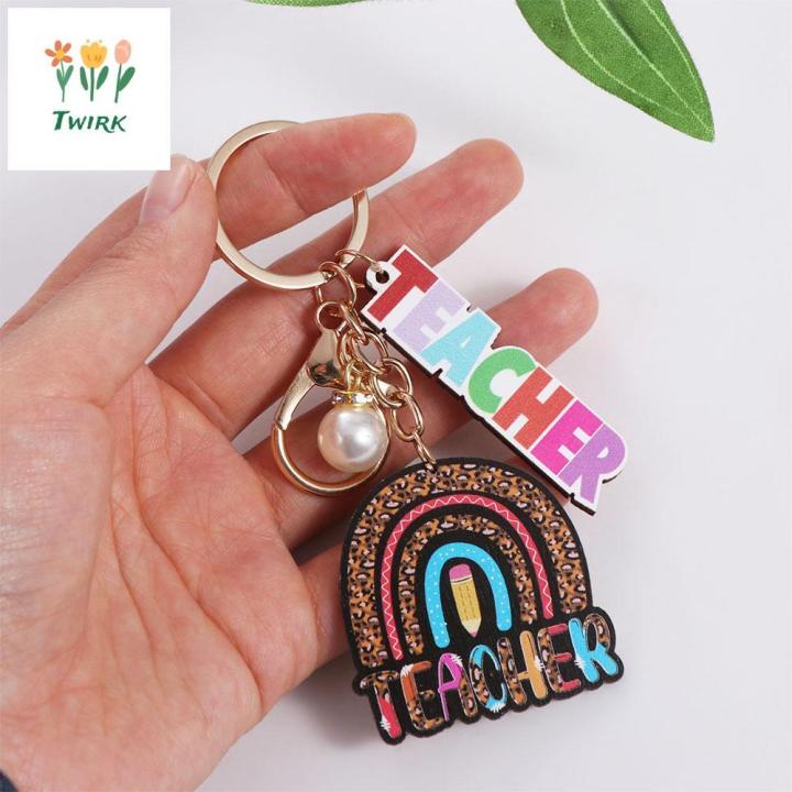 TWIRK Geometric Shape Teacher's Day Keychain English Letter Wooden Pen ...