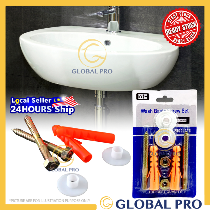 Wash Basin Screw with Nut and Wall Plug Set Fixing Sink Wall-Mounted ...
