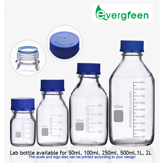 Laboratory Bottle, Clear Glass with Blue Screw Cap, 100ml | Lazada
