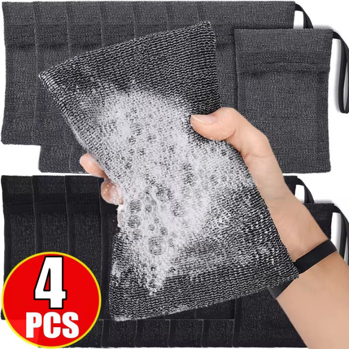 4PCS Nylon Mesh Soap Bag Body Exfoliating Scrubber Bath Cleansing ...