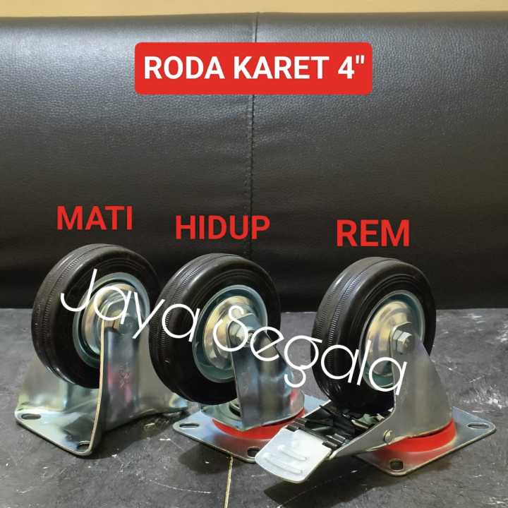 Roda troli 4 inch karet hitam Mati Hidup Rem Caster Kastor 4" Trolley ...