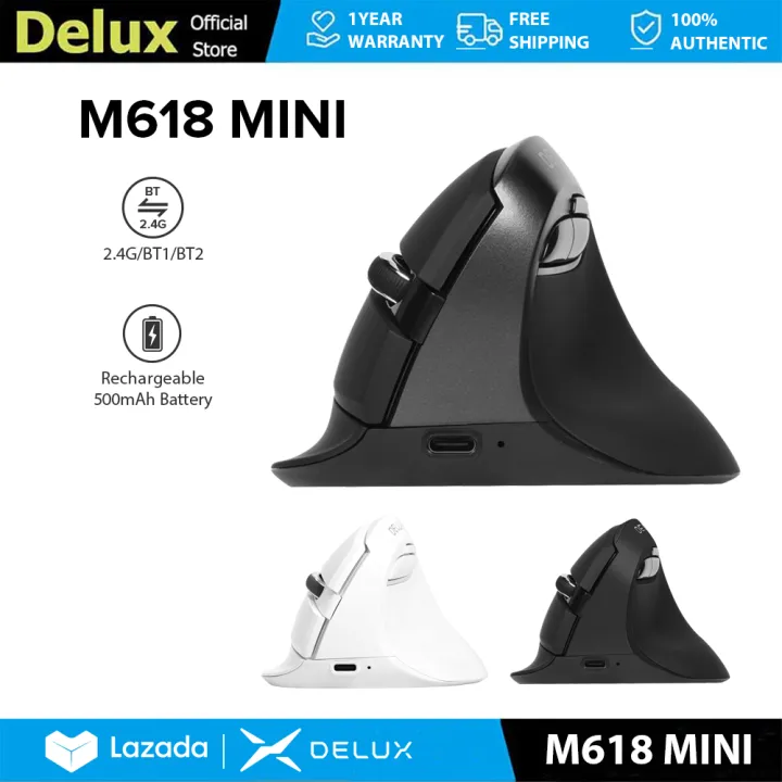Delux M618 MINI Wireless Vertical Mouse Ergonomic MAX 4000 DPI 2.4G Bluetooth Rechargeable 6 ...